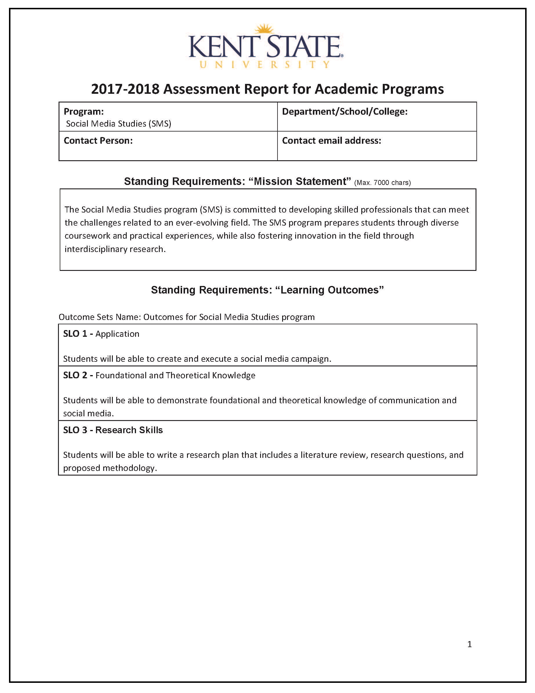 Assessment Report Sample Kent State University